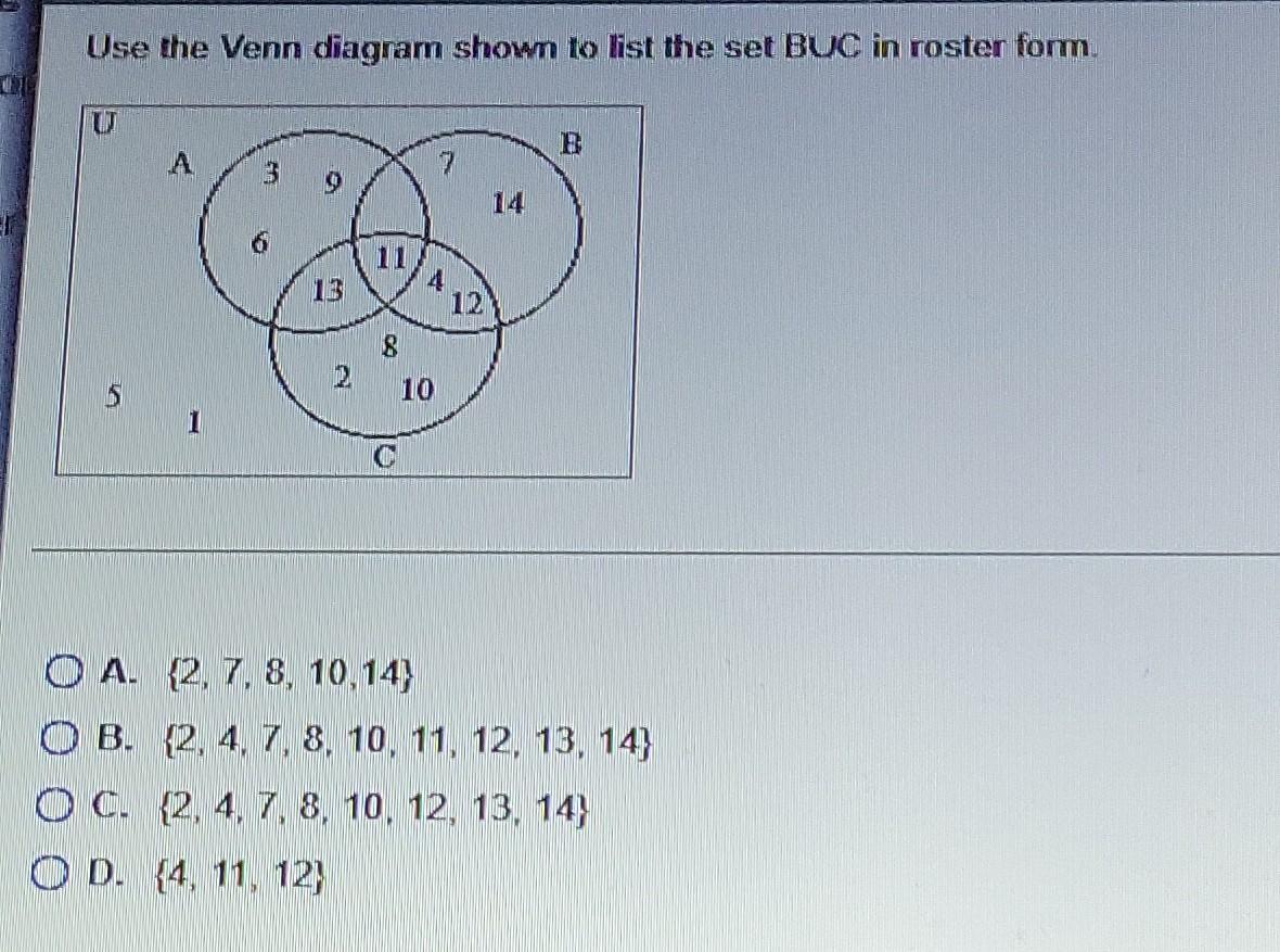 Solved Use the Venn diagram shown to list the set (AUB) in | Chegg.com