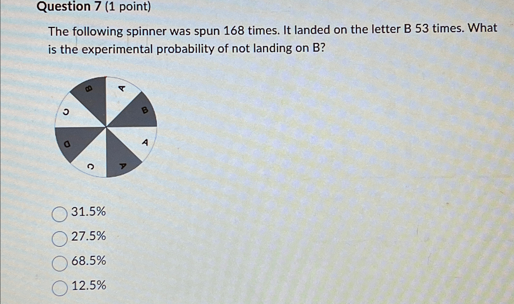 Solved Question 7 (1 ﻿point)The following spinner was spun | Chegg.com