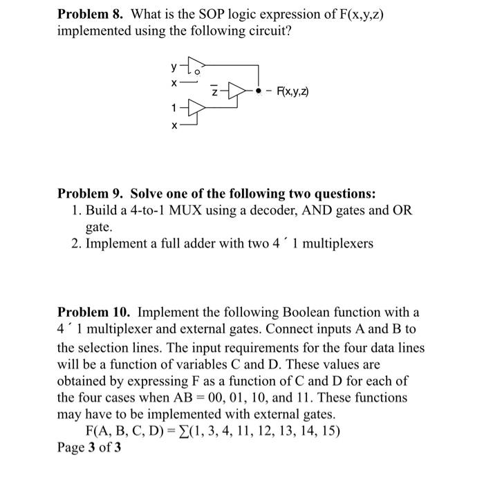 Solved Problem 8. What is the SOP logic expression of | Chegg.com