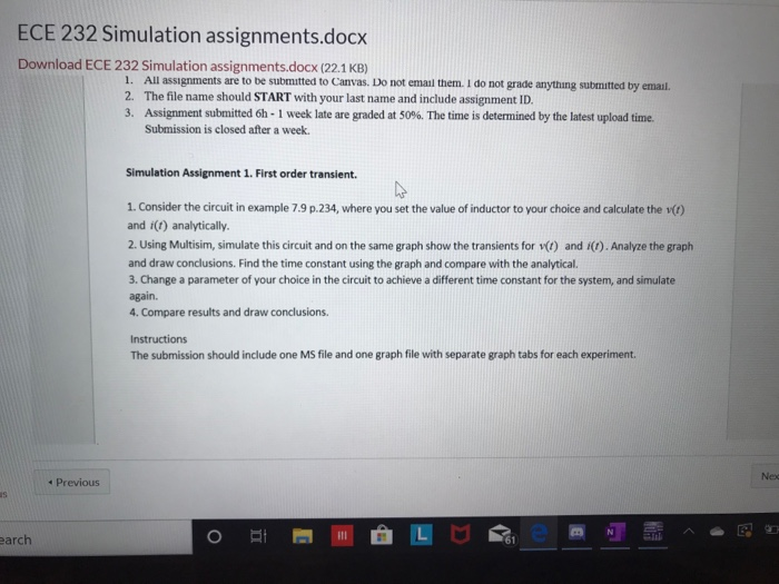 Solved ECE 232 Simulation assignments.docx Download ECE 232 | Chegg.com