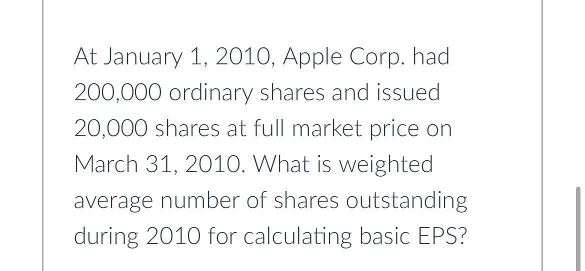 Solved At January 1, 2010, ﻿Apple Corp. had 200,000 | Chegg.com