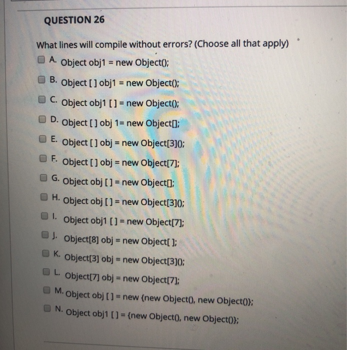 Solved QUESTION 26 What lines will compile without errors? | Chegg.com