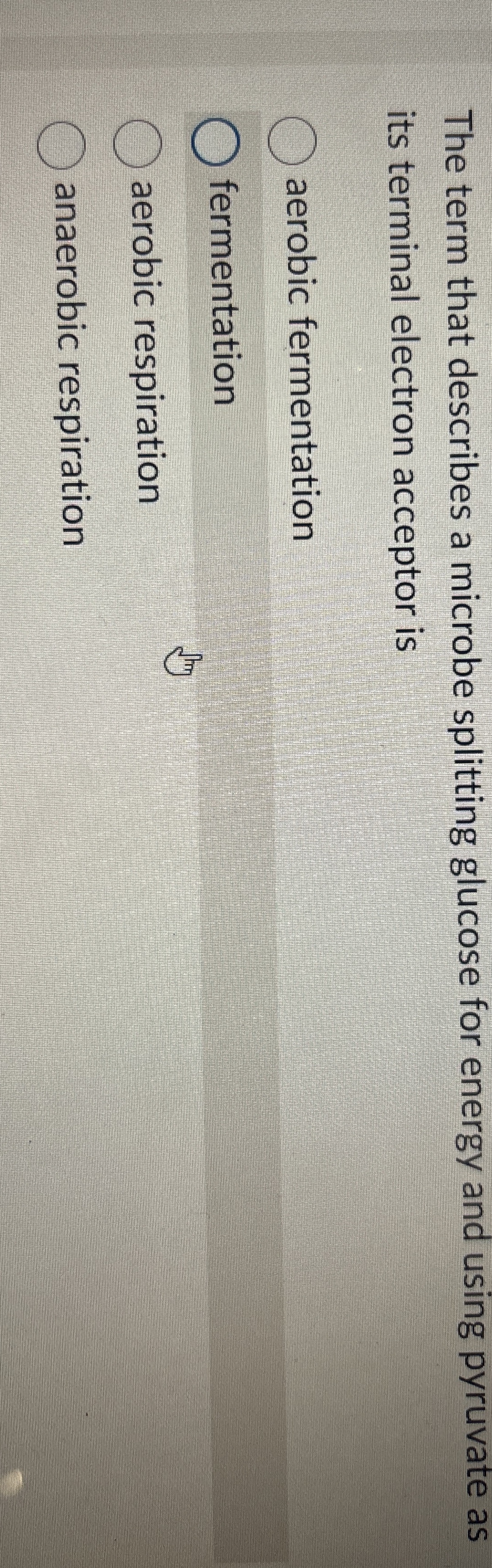 Solved The term that describes a microbe splitting glucose | Chegg.com