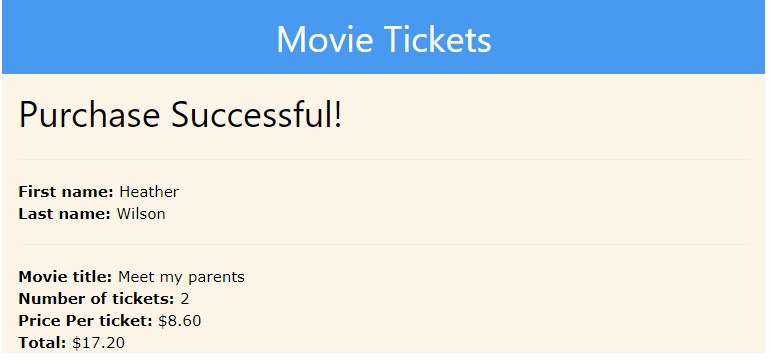 Solved Movie TicketsFirst NameHeatherLast NameWilsonMovie | Chegg.com