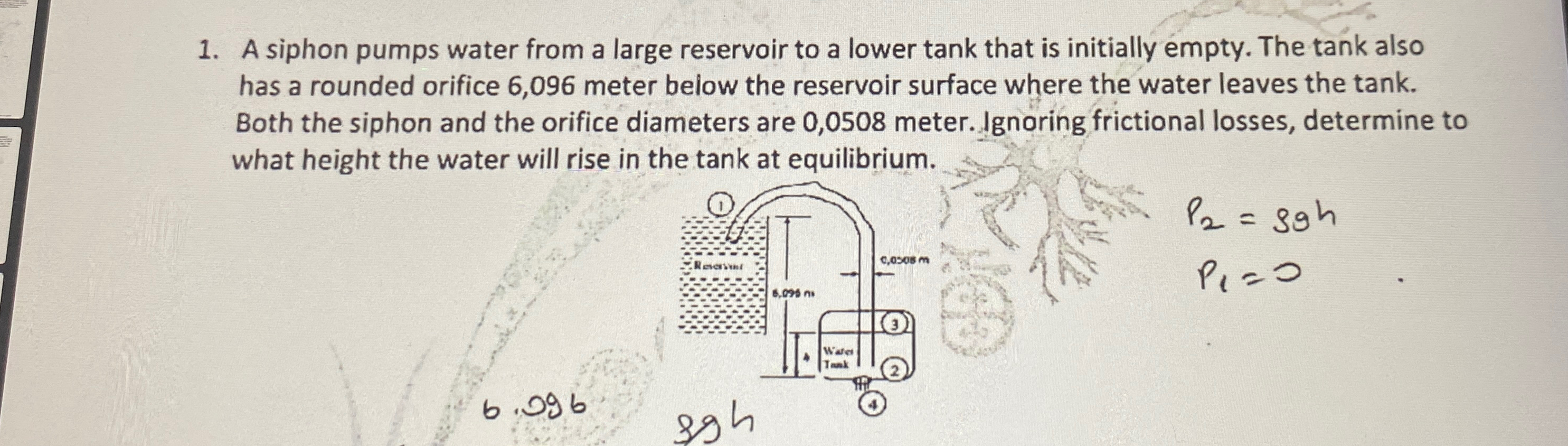 Solved A siphon pumps water from a large reservoir to a | Chegg.com