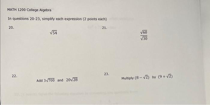 Solved 54 3060 Add 3700 and 2028 23. Multiply (8−2) by (9+2) | Chegg.com