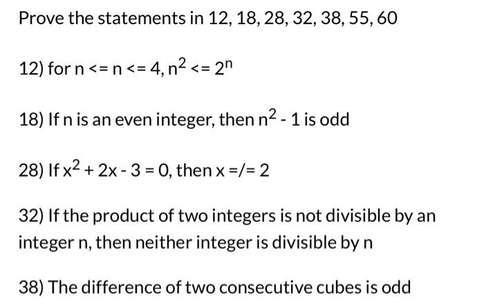 Solved Prove the statements in 12,18,28,32,38,55,60 12) for | Chegg.com