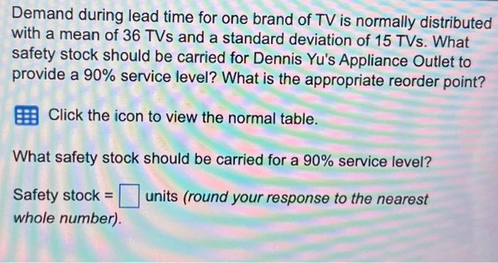 Solved Demand during lead time for one brand of TV is | Chegg.com