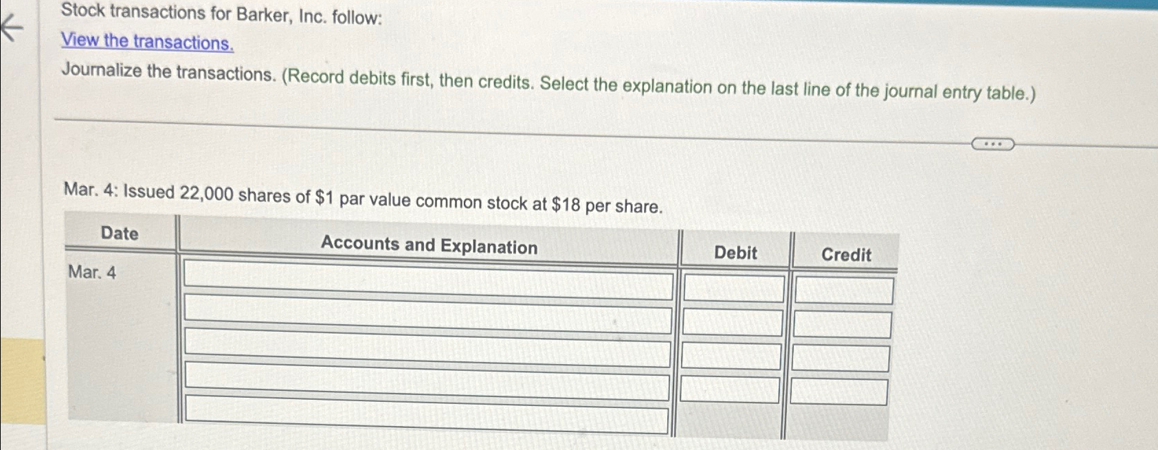 Solved Stock transactions for Barker, Inc. follow:View the | Chegg.com
