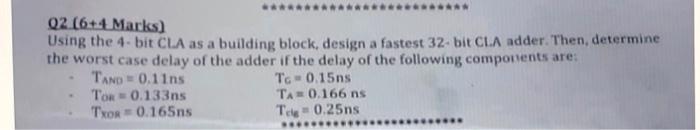 Solved 02 (6+4 Marks) Using the 4-bit CLA as a building | Chegg.com
