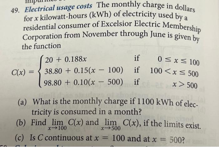 Solved 49. Electrical usage costs The monthly charge in | Chegg.com