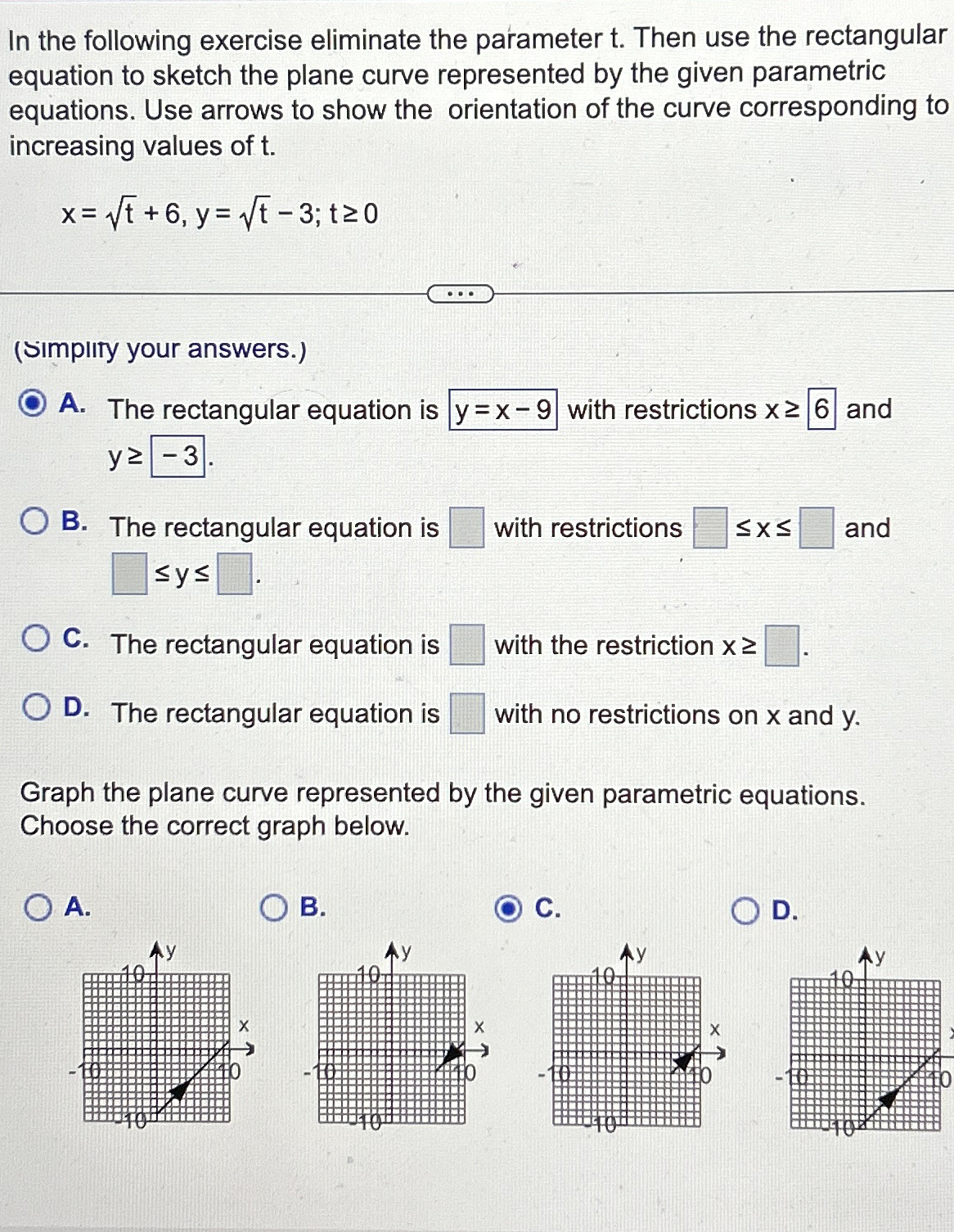 In the following exercise eliminate the parameter t. | Chegg.com