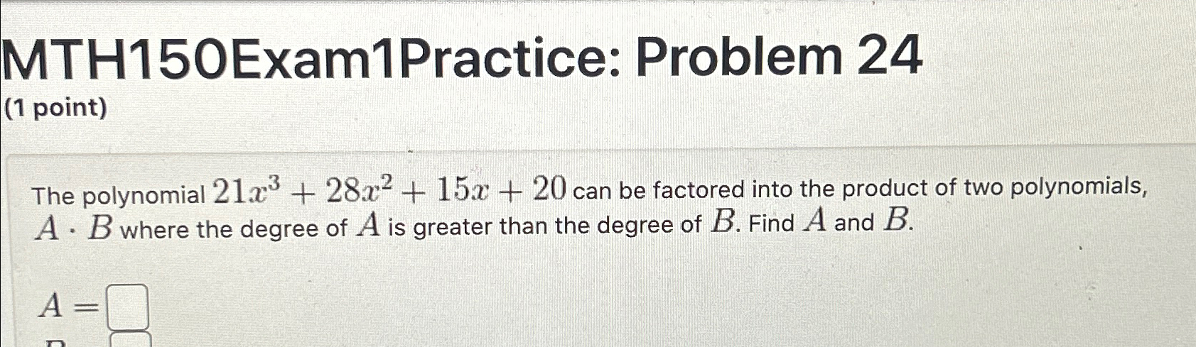 Solved MTH150Exam1Practice: Problem 24(1 ﻿point)The | Chegg.com