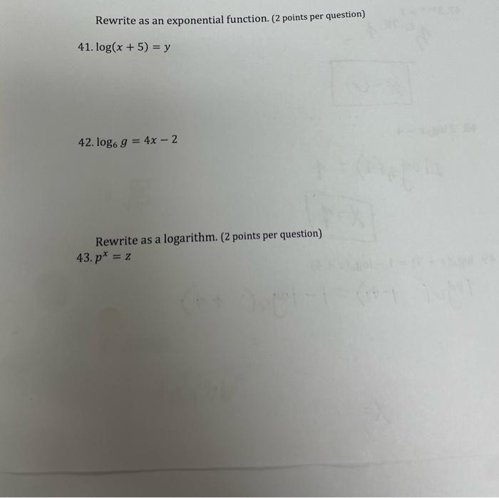 Solved Rewrite as an exponential function. (2 points per | Chegg.com