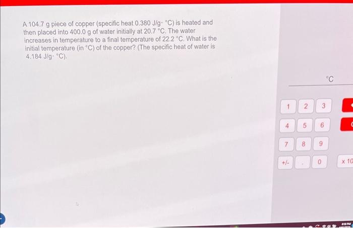 Solved A 104.7 g piece of copper (specific heat 0.380 J/g⋅∘C | Chegg.com