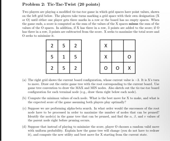 Solved Problem 2: Tic-Tac-Twist (20 points) Two players are | Chegg.com