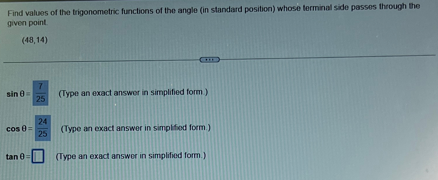 Solved Find values of the trigonometric functions of the | Chegg.com