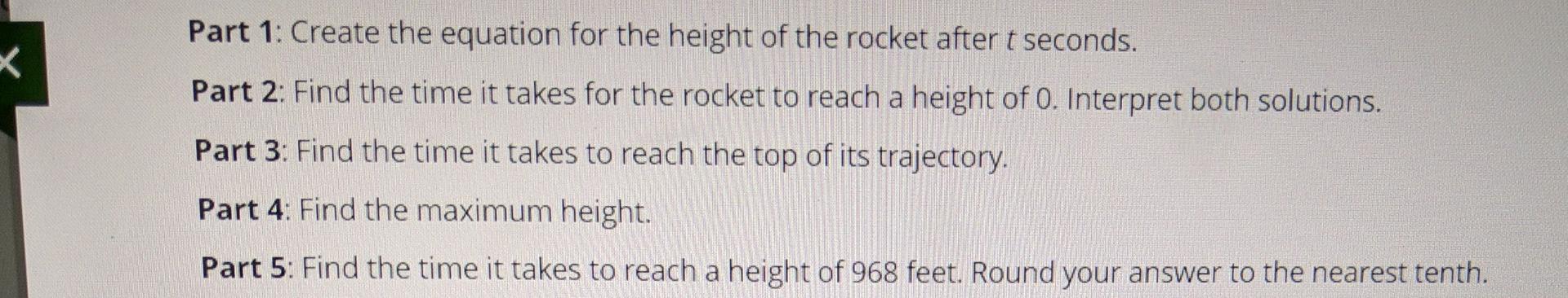 Solved Part 1: Create the equation for the height of the | Chegg.com