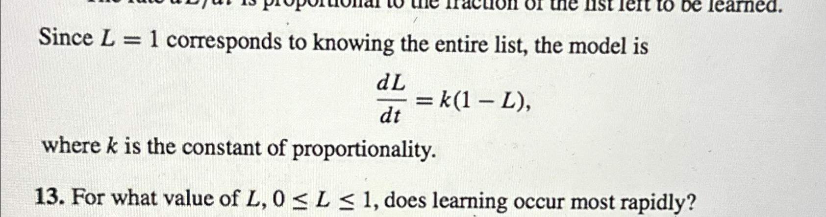 Solved Since L=1 ﻿corresponds to knowing the entire list, | Chegg.com