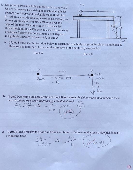 Solved 2.0 2. (25 points) Two small blocks, each of mass m= | Chegg.com