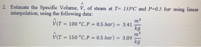 Solved A 2. Estimate the Specific Volume, V, of steam at T= | Chegg.com
