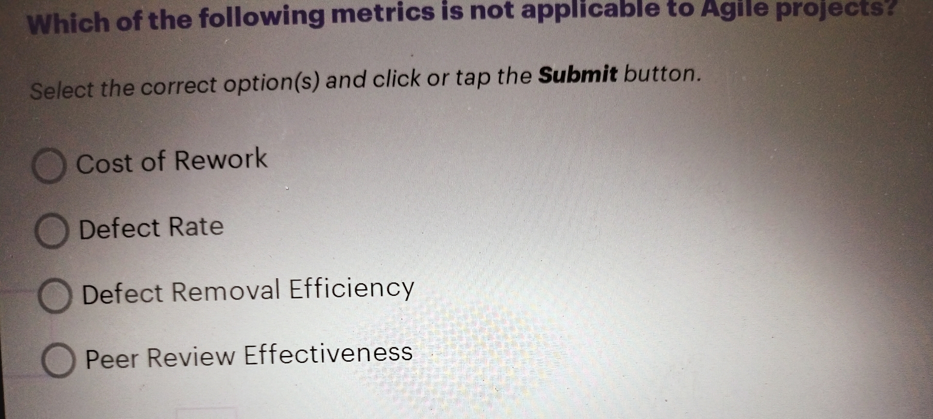 Solved Which of the following metrics is not applicable to | Chegg.com