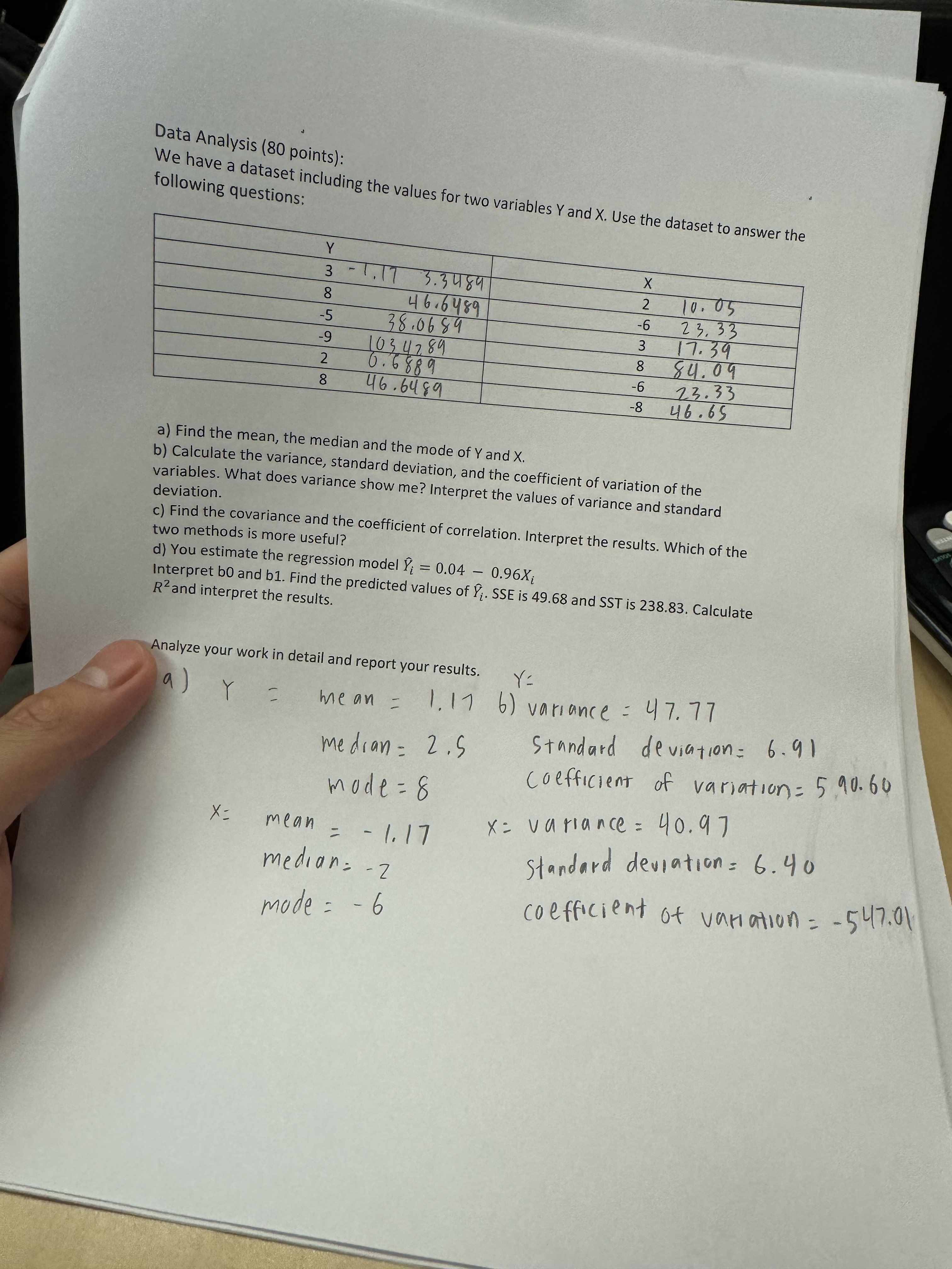 Solved We have a dataset including the values for two | Chegg.com
