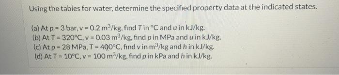 Solved Using the tables for water, determine the specified | Chegg.com