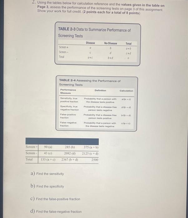 Solved 2. Using the tables below for calculation reference | Chegg.com