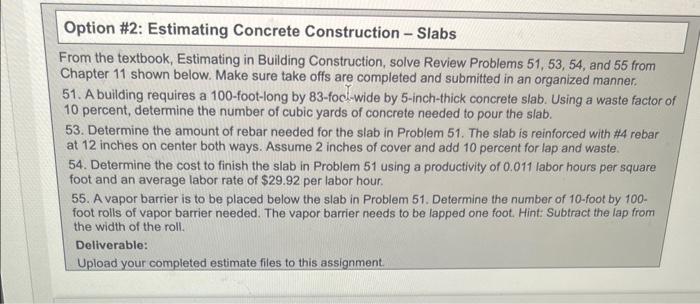 Solved Option \#2: Estimating Concrete Construction - Slabs | Chegg.com