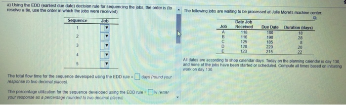 Solved a) Using the EDD (earliest due date) decision rule | Chegg.com