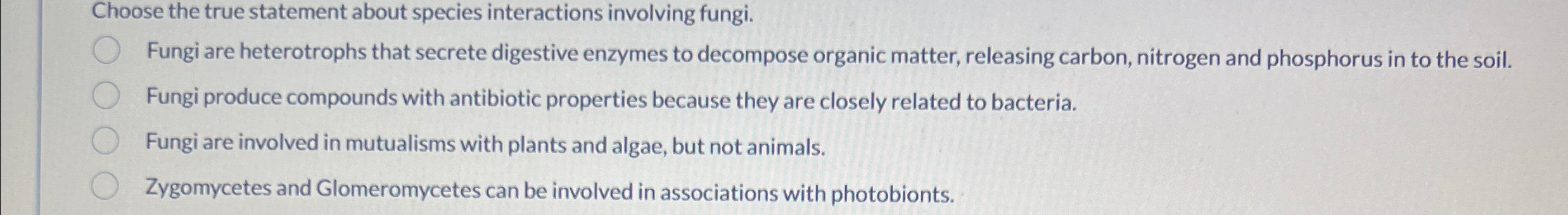 Solved loose the true statement about species interactions | Chegg.com