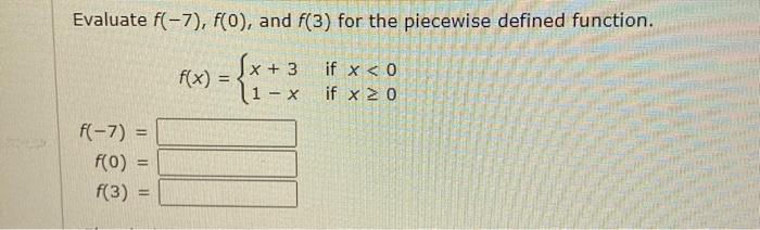 Solved Evaluate f(−7),f(0), and f(3) for the piecewise | Chegg.com