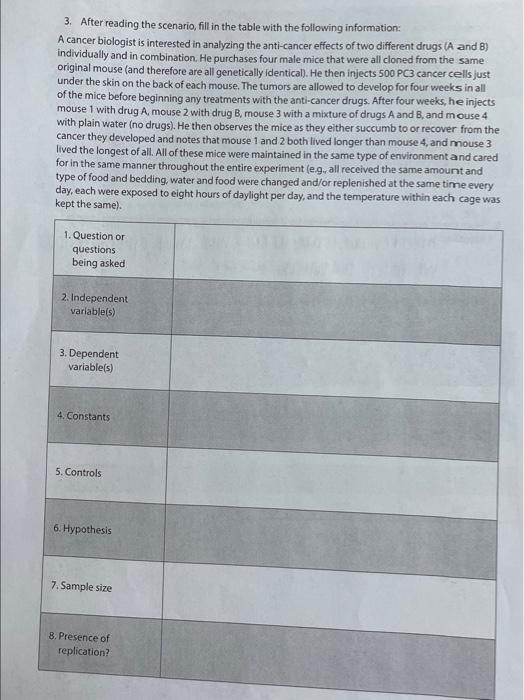 Solved 3. After reading the scenario, fill in the table with | Chegg.com