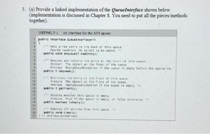 Solved 3. (a) Provide a linked implementation of the | Chegg.com