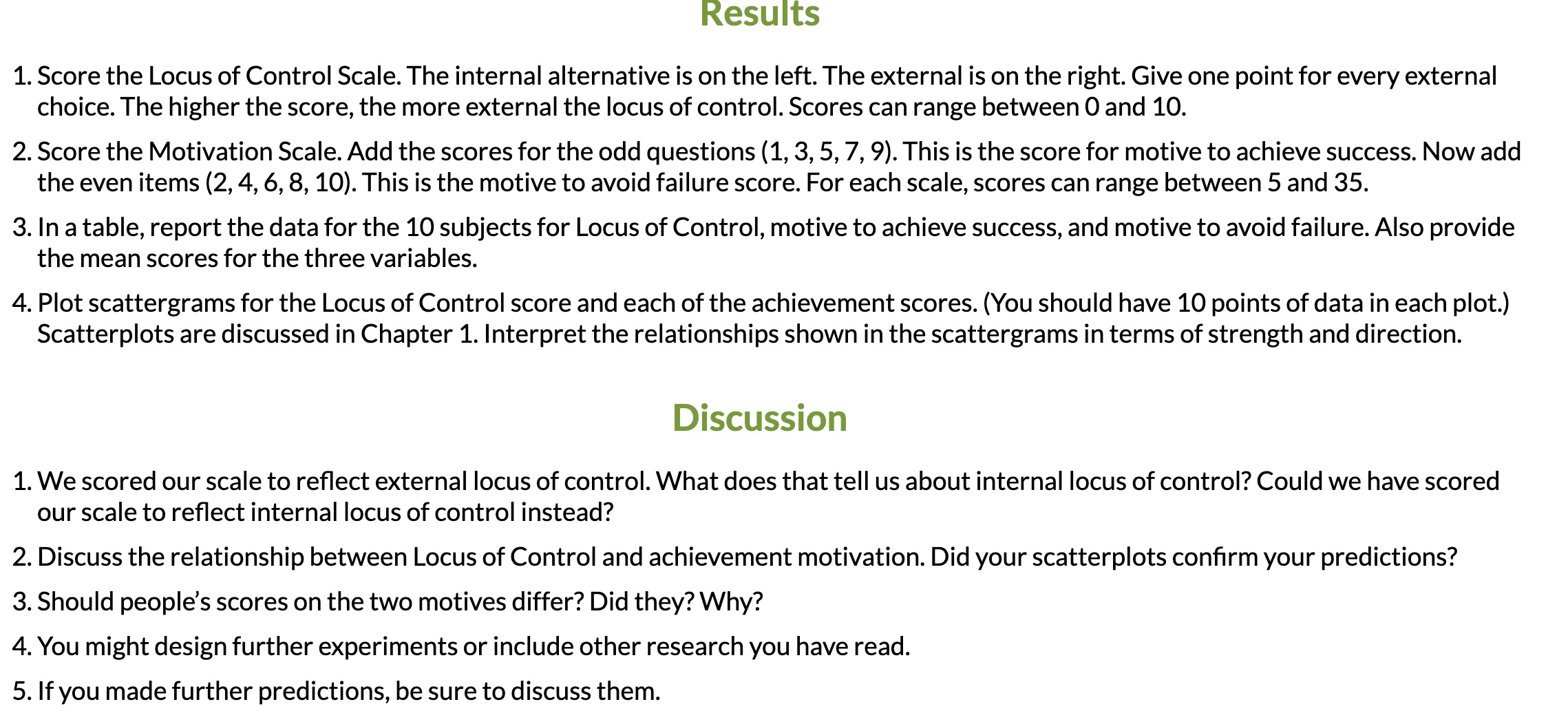 Solved Score the Locus of Control Scale. The internal | Chegg.com