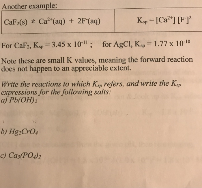 Solved Another example: CaF2(s) Ca²+(aq) + 2F (aq) Ksp = | Chegg.com