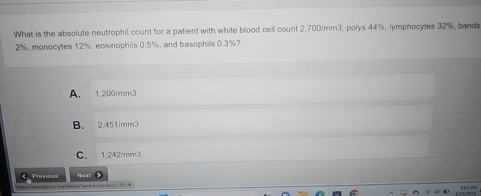 Solved What is the absolute neutrophil count for a patient | Chegg.com