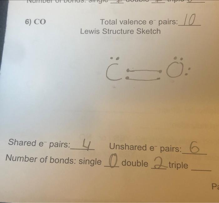 Solved 6) CO Total valence e−pairs: Lewis Structure Sketch | Chegg.com