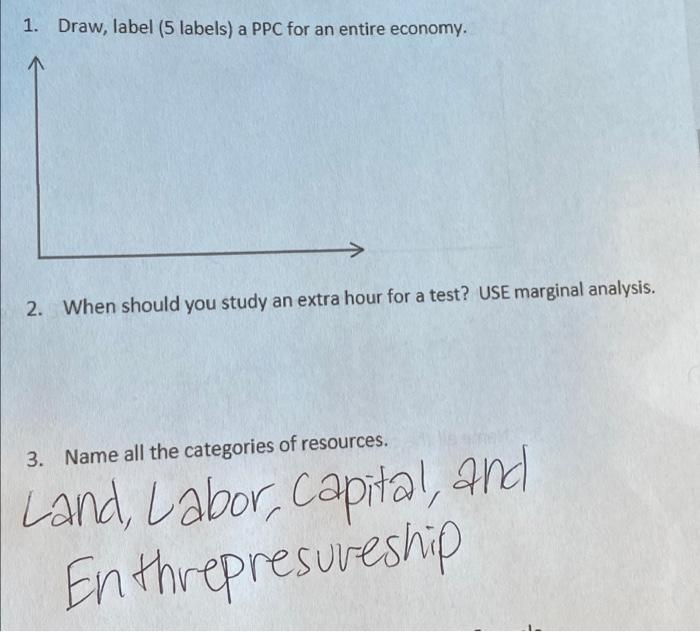 Solved 1. Draw, label (5 labels) a PPC for an entire | Chegg.com