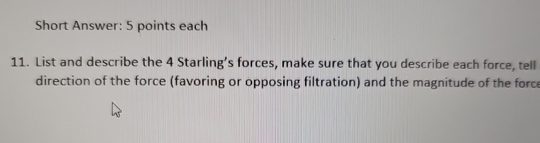 Solved List and describe the 4 ﻿Starling's forces, make sure | Chegg.com