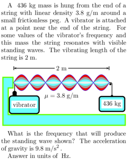 Solved A 436kg ﻿mass is hung from the end of astring with | Chegg.com
