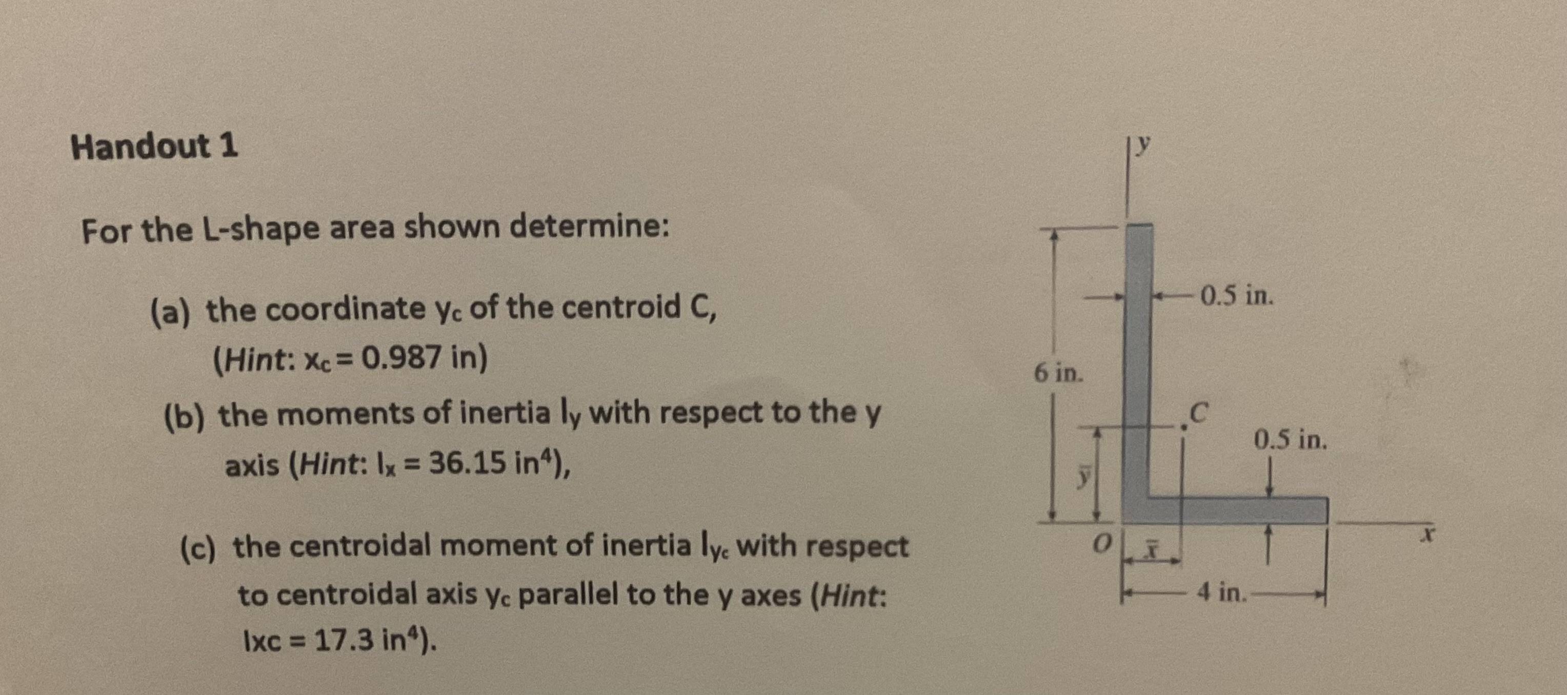 Solved Handout 1For the L-shape area shown determine:(a) | Chegg.com