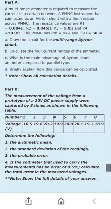 Solved Part A: A multi-range ammeter is required to measure | Chegg.com