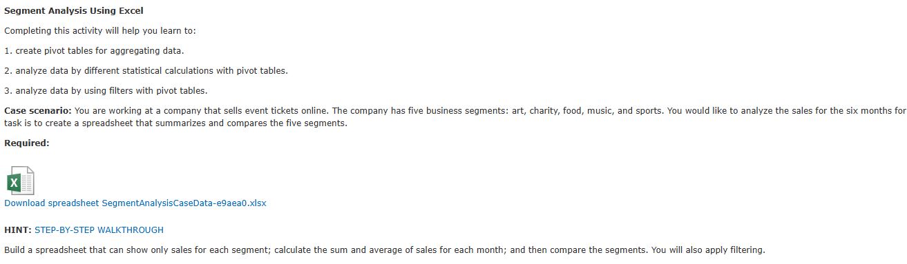 Solved Segment Analysis Using ExcelCompleting this activity | Chegg.com