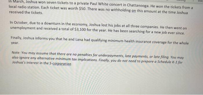 can you help me to fill the 1044 form for Joshua , | Chegg.com