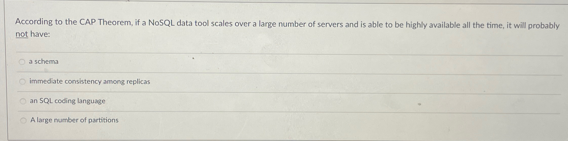 Solved According to the CAP Theorem, if a NoSQL data tool | Chegg.com