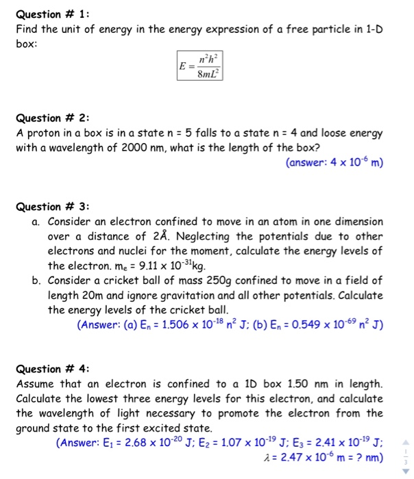 Solved Question # 1: Find the unit of energy in the energy | Chegg.com