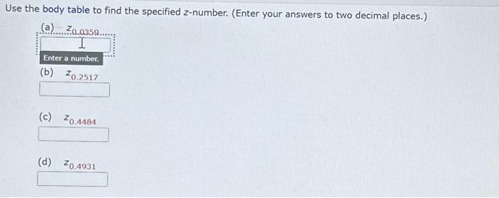 Solved Use the body table to find the specified z-number. | Chegg.com