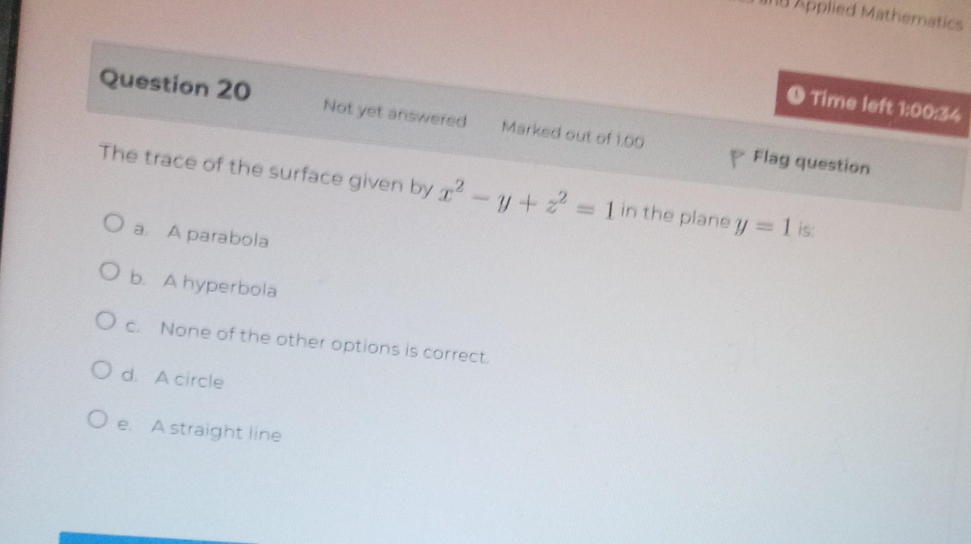 Solved The trace of the surface given by x2−y+z2=1 in the | Chegg.com